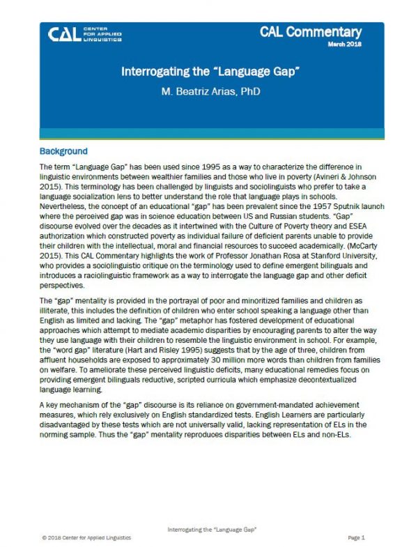 Interrogating the “Language Gap” – A CAL Commentary - Center for ...